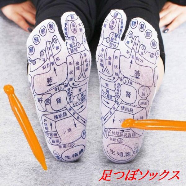 足つぼソックス  両足用二本指靴下※文字は中国語となります※マッサージ棒は付属しません※入荷時期により多少デザインが変わる場合があります【サイズ】フリーサイズ【素材】綿【タイプ・カラー】ホワイト　
