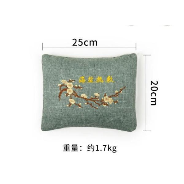 海塩温熱パッド　腰・お腹用電子レンジで温める粗塩温熱パッド刺繍入りカバー、ヨモギパッド、スプレー付※説明書をお読みいただき、やけどに注意してください。※カラーはグリーンのみとなります。【サイズ】ワンサイズ約25×20cm【素材】亜麻・海塩