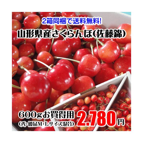 【さくらんぼは全地域「クール便（冷蔵）」でお送り致します（別途クール便代金のご負担はありません）】佐藤錦は甘みが強く酸味との調和がよい山形を代表する人気品種。ご案内の商品は大きさは不揃い(M・Lサイズ混合)ですが、秀品・優品の果実を厳選した...