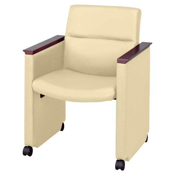 ■張地：ビニールレザー張り・難燃■肘部：ラバーウッドウレタン塗装仕上■脚部：φ50ナイロン双輪キャスター付■機能：背ロッキング機構■重量：26.6kg■サイズ：W640×D625×H820（SH425 AH620）■補足：完成品／張地選択／...