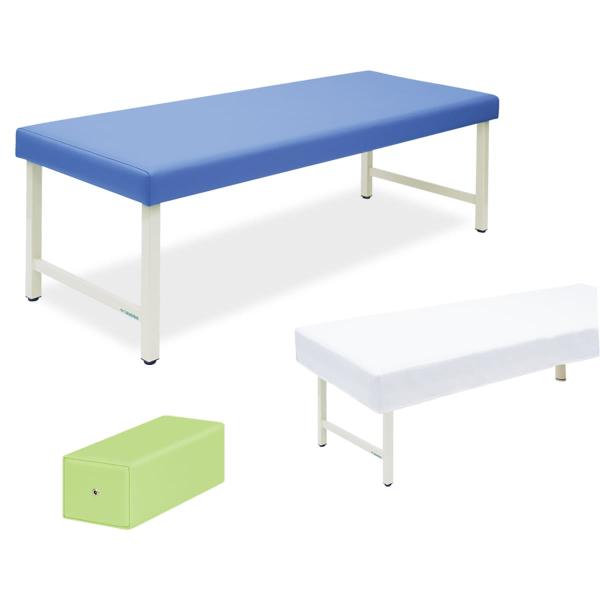 ■セット内容：しんさつベッド　診察シーツカバー（ホワイト）　カラー角マクラ■重量：　　ベッド：約21kg　　マクラ：約0.3kg■サイズ：W600〜700×L1800×H400〜600■角マクラ：W270×D110×H90■ベッドクッション...