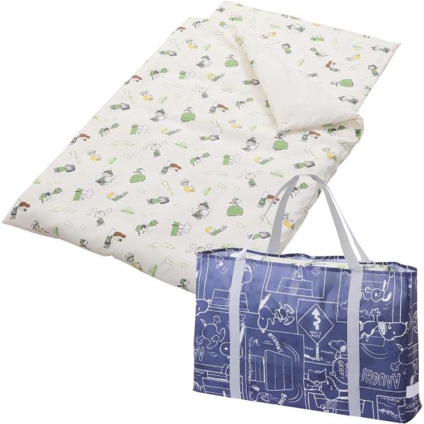 西川 スヌーピー お昼寝布団セット 洗える 5点セット ●サイズ:掛け布団中芯79X109cm 　掛け布団カバー80X110cm 　敷布団中芯67X120cm 　敷布団カバー69X122cm 　専用バッグ70X44cm●組成:掛け布団中芯ふ...