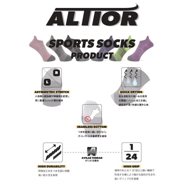 川口朋広が一から作り上げたソックス【ALTIOR】ブラッシュアップされたクライミングソックスを履いてみてください。つま先糸の耐久性の向上しております。特殊加工糸を使用し伸縮性がアップしより高いフィット感と素足感覚を持ち合わせています。↑※P...
