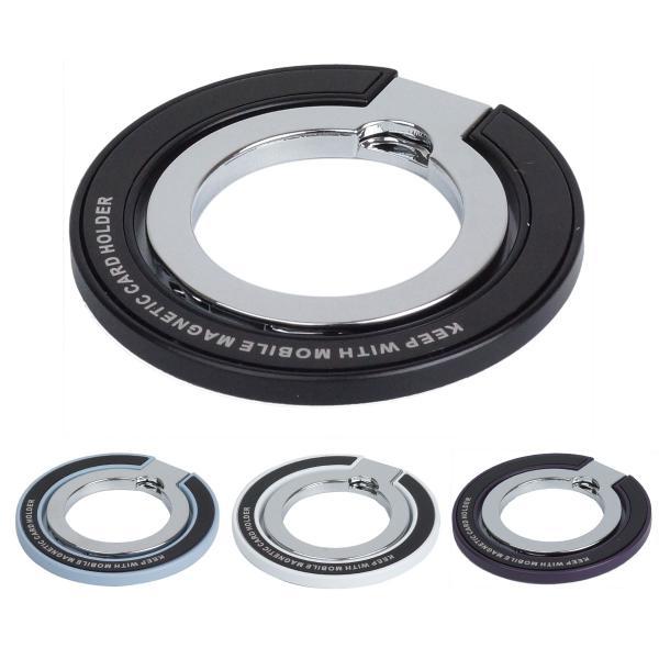 Magsafe対応マグネット式スマホリング。商品サイズ：約58mm 厚さ約4mm重量：約42g商品仕様：マグネット式吸着対応機種：MagSafe対応機種製造国：中国※ケースでご利用の際は、MagSafe対応のケースが別途必要です。　通常のケ...