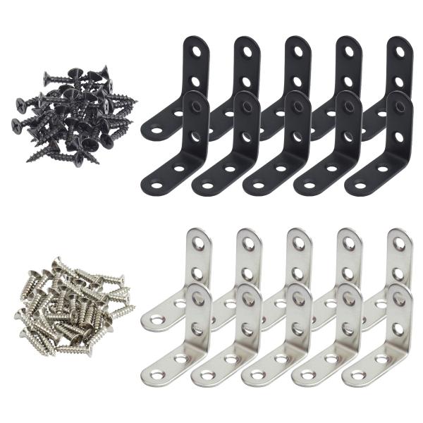 商品詳細サイズ：約40mm×約40mm×約16mm　　　　約5mm(ネジ穴)厚さ：約2mm重量：約13.2g（L字金具1個）材質：ステンレスセット内容：L字金具×同色10個、ネジ×同色40本製造国：中国※こちらの商品は機械による生産過程にお...