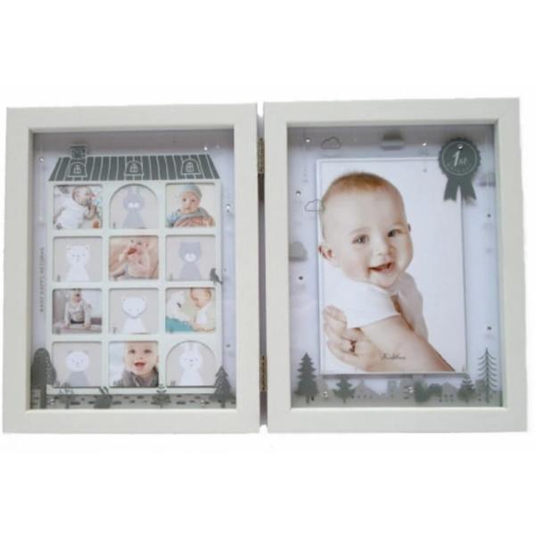 ガラス板使用のフォトフレームが出来ました。可愛い絵柄が多いなかモノトーンは新鮮に見えます。窓にはビーズ付きの２重構造ガラスを使用した本格派フォトフレームです。ガラスならではの透明感をお楽しめあす。光が当たればビーズがキラキラ光ります。ベビー...