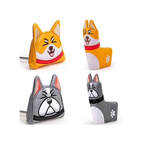 ゴルフヘッドカバー パターカバー ピンタイプ用 マレット用 スコッティーキャメロン スパイダーパター オデッセイに適合 マグネット開閉式 笑い犬