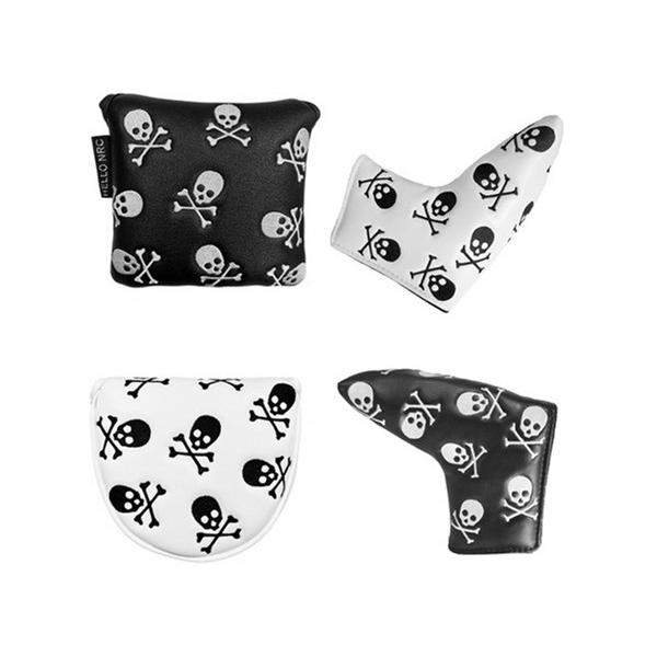 パターカバー ヘッドカバー オデッセイ 2ボールに対応 マグネットタイプ マレット用 スコッティ ーキャメロン オデッセイに適合 ピンタイプ用 スカル黒白