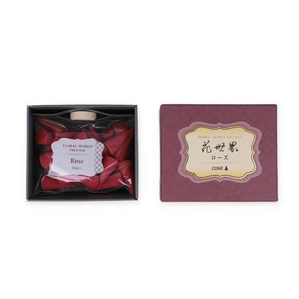「京都 松栄堂花世界 ローズ コーン 30粒」の紹介「香水香 花世界」はみずみずしい花や木々のエッセンスを親しみやすい香りに調合したシリーズです。宗教用のお線香等とは異なる、松栄堂初の趣味で香りを楽しむお香として明治時代に開発した、松栄堂商...