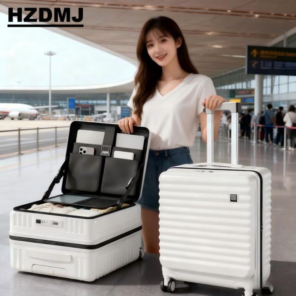 【180°フロントオープンで、スマートにアクセス】空港の保安検査や駅での移動中など、急いで書類やノートパソコンを取り出したいシーンに最適な設計です。前面が180°完全開閉するため、スーツケースを倒す必要がなく、ポケットから物を出すような感覚...