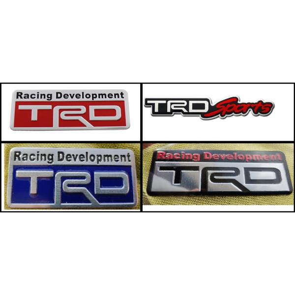 アルミ製のTRDのエンブレムステッカーとなります。4種類ございます。C（ブルー）とD（ブラック）はAと同じデザインの色違いとなります。アルミ製なので曲面にも貼ることが可能です。裏面に貼られている両面テープで貼り付けいたします。エンブレム本体...