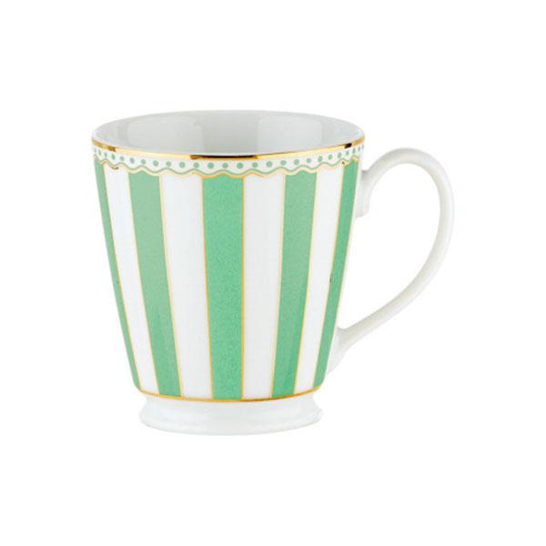 パステルカラーのストライプが明るくファッショナブルなデザイン。ゴールドの縁どりがストライプ柄を上品に引き立てます。マグカップは毎日のコーヒータイム・ティータイムに欠かせないアイテムです。商品番号：M-252L/Q001Aシリーズ：カーニバル...