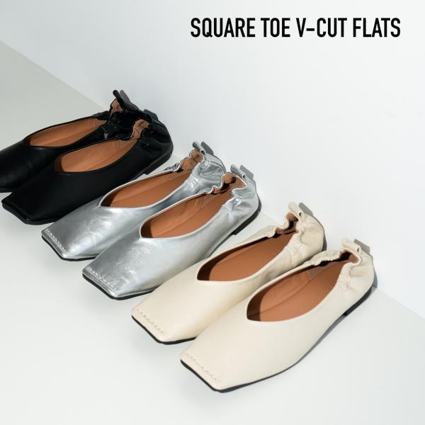 【再再再再再入荷】フラットシューズ Vカット スクエアトゥ レディース シューズ バブーシュ レディース フラットヒール シンプル パンプス 痛くない ぺたんこ ローヒール  フラットシューズ ぺたんこ靴 ブラック 黒 ベージュ 30代 4...