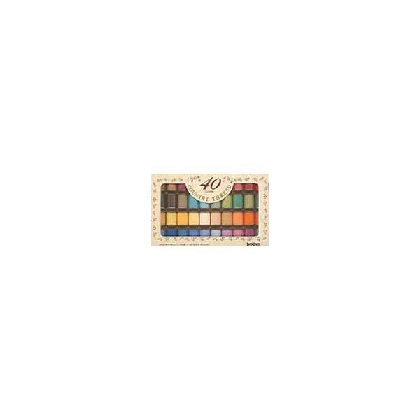つや消しの刺しゅう糸カントリー調の40色と刺しゅう用下糸1個（計41個）がセットされています。素朴さと暖かさが表現できます。※ディスプレイ（画面）の特性により実際の色と異なる場合があります。