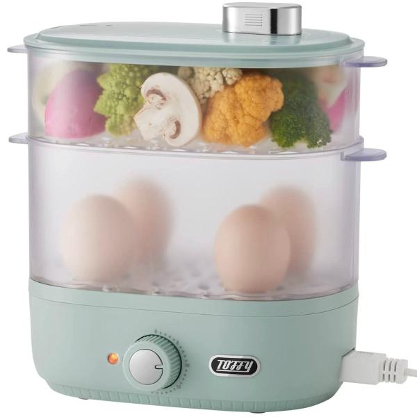 ■トレイは2種類!上下同時に調理可能大トレイにはエッグスタンドがついており、最大4個までゆで卵の調理が可能!2つ重ねて2段同時や1段だけでも使用でき、使い方が広がります。■専用カップ2個付き茶碗蒸しや蒸しパン、調理の幅が広がる専用カップ。軽...