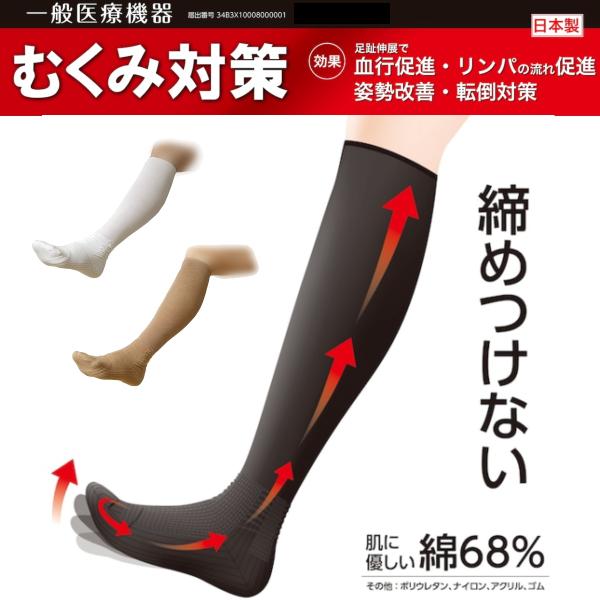 ■特長■履くだけで自然な足先上下運動ポンプアップ作用で足に水分を溜めないつま先が上がることによるつまづき対策下肢静脈瘤対策にも■仕様■医療機器認定番号：34B3X10008000001素材：綿、ポリウレタン、ナイロン、アクリル、ゴム生産国：...