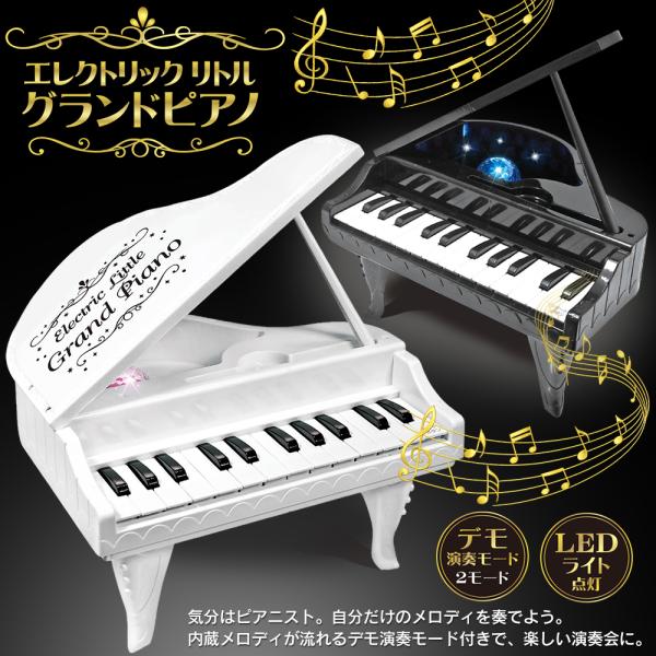天板が開く、本格スタイルのミニグランドピアノ♪内蔵メロディが流れるデモ演奏モード付き。キラキラ輝くLEDのライトで楽しい演奏会に。●本格的なデザイン●多彩な演奏モードデモモードと簡単演奏モードで、楽しく演奏。内蔵メロディは13曲♪・デモモー...