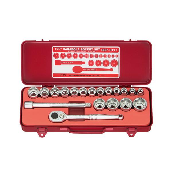 スリムパラボラ六角ソケットレンチセット 9.5（3/8"）Sq．Drive 19Pc．Socket Set SSP-3117 ソケットサイズ 8,9,10,11,12,13,14,14.5,15,16,17,17.5,19,21,22,23...