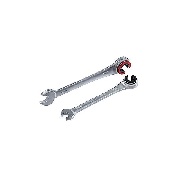 ギア数72山(送り角5度)のラチェット式のため細かい送りで作業性に優れています。またディスクの色によって回転方向が一目でわかります。(締め方向:赤、緩め方向：黒)ブレーキパイプやオイルラインの締め緩め作業に重宝します。S.E.K.スエカゲツ...