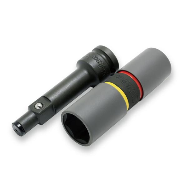 ++1つのソケットで19mmと21mmに対応するホイールナット専用の両口ソケットと専用エクステンションバーのセットです。++ナット穴の狭いアルミホイールにも対応可能な薄肉設計です。++ホイールのキズ付きを防止する樹脂製ホイールプロテクター(...