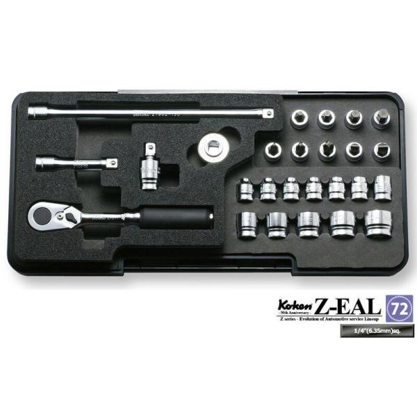 新次元の操作感！ 新構造72歯ギヤラチェットハンドル 1/4"(6.35mm )差込いよいよ2023年4月より順次新発売！ 各種ソケットと空転トルクが小さい最新設計のラチェットハンドルなどアクセサリーのセットです。プラスチックケース付属。重...