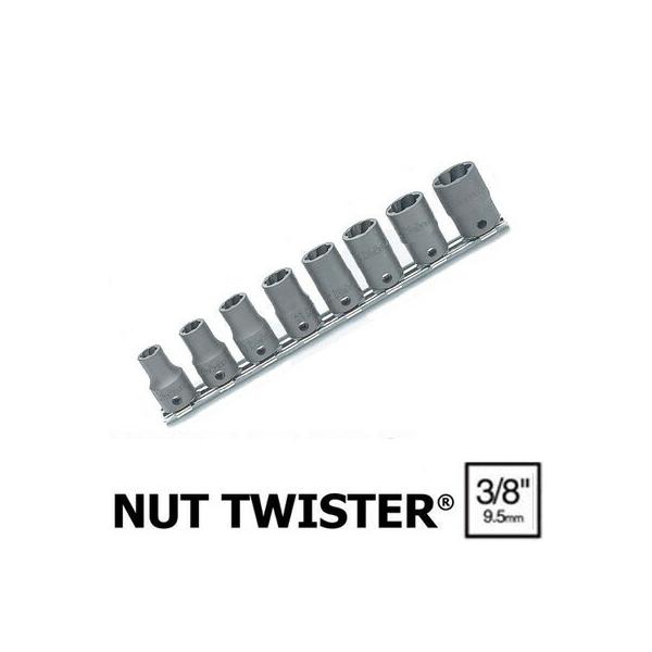 Sockets (mm ) 3127(9.5mm (3/8)sq.)8 9 10 11 12 13 14 16 8pcs.set 力強いレスキュー工具 特殊なツイスト形状により、完全に角の取れてしまったようなボルト/ナットにもガッチリと食い...