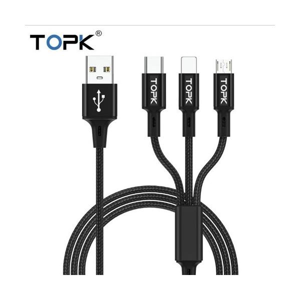 TOPK 1.2m iphone アンドロイド タイプC  3in1 充電ケーブル スマホケーブル スマホ USBケーブル 充電器 充電コード スマートフォン Microusb Type-cサイズ：1.2ｍカラー：ブラック, シルバー, レッド