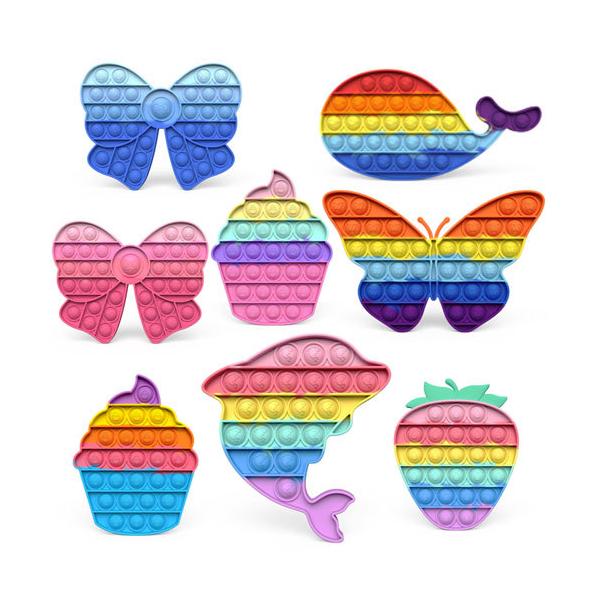 スクイーズ玩具 プッシュポップ フィジェットおもちゃ プッシュポップポップ バブル感覚 減圧グッズ ストレス解消 インテリジェンスリボン、イチゴ、チヨウ、イルカ、クジラ、アイス、ツリー、サンタ、キャンディー、バート、ドラゴン、ネコ、カニ