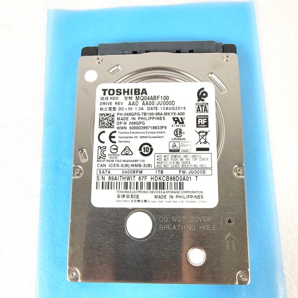 【商品情報】メーカー：東芝容量：1TB回転数：5400rpmインターフェイス：SATA厚さ：7.2mmデータ削除：済稼働時間：349HCristalDiskInfo：正常【保証】すり替え防止のため、返品はお受け出来ません。また、ご購入者様の...