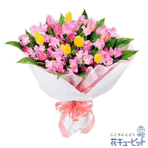 春のプレゼントにおすすめな、チューリップとスイートピーの花束。可愛らしいピンクとイエローの色合わせをお楽しみいただけます。ボリューム感のある豪華なギフトは、誕生日や記念日などの特別なシーンを華やかに演出してくれます。523016ピンクとイエ...