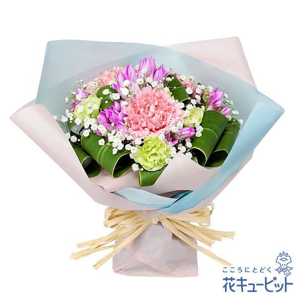秋の花をコンパクトにまとめた可愛い花束。リンドウをはじめとするピンクの花々が、ナチュラルなラッピングに映えるデザインです。アクセントのグリーンが爽やかで、どんなお祝いのシーンでもお贈りいただけるプレゼントです。【こちらの商品は9月お届け限定...