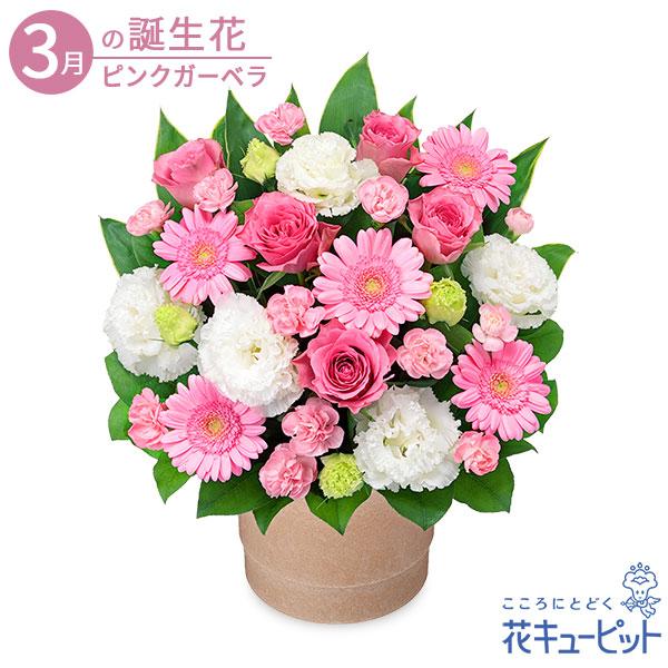 ピンクのバラとガーベラに白い花々をあわせた、特に女性から人気なアレンジメント。512623可愛らしい色合いで特に女性から人気なギフト　お誕生日に最適なプレゼント。花言葉にのせて誕生花を贈りましょう。ピンクガーベラの花言葉は「希望」、「童心に...