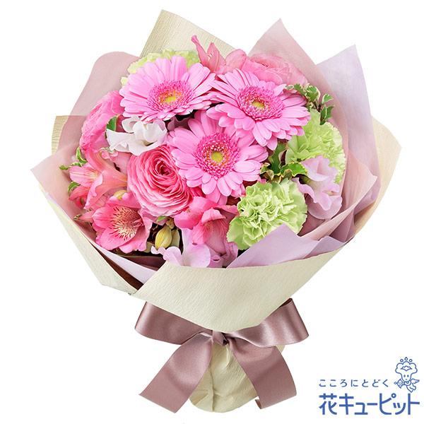 ピンクガーベラが目を引く、たくさんの春らしい花々があしらわれたブーケです。大人らしい上品さと可愛らしさを併せ持った雰囲気に仕上げました。ピンク色のお花が、大切な日を彩ってくれること間違いなしです。523076大人らしい上品さと可愛らしさを併...