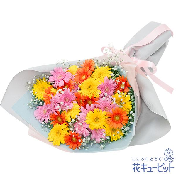 ピンク・オレンジ・イエローのガーベラをたっぷりと使った大きな花束です。ガーベラの花言葉は「希望」「常に前進」と前向きでプレゼントにぴったり。カラフルに可愛らしく仕上げた、喜ばれること間違いなしのフラワーギフトです。524411カラフルに可愛...