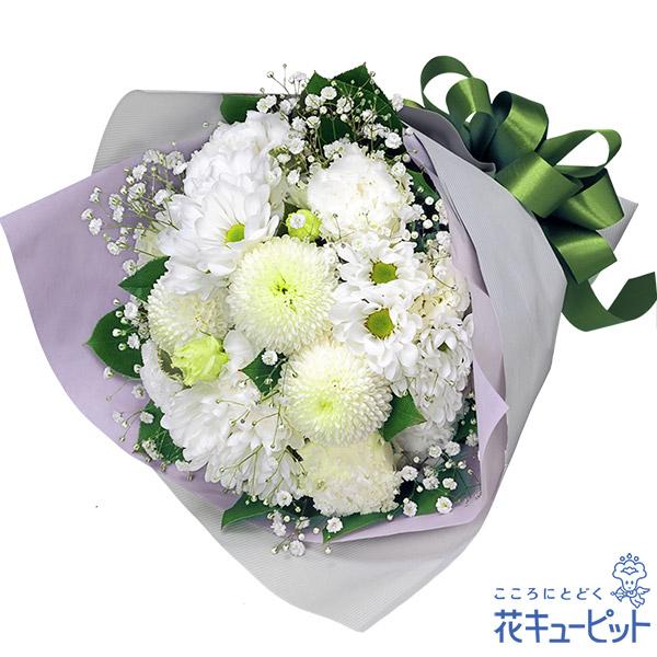 トルコキキョウなどお供えに適した白い花々を束ねました。急なご訃報に接した時など、四十九日までにお供えのお花を贈る際は白でまとめることが一般的です。優しい雰囲気の花々が遺族の気持ちに寄り添います。524241白をメインに優しい雰囲気でまとめた...