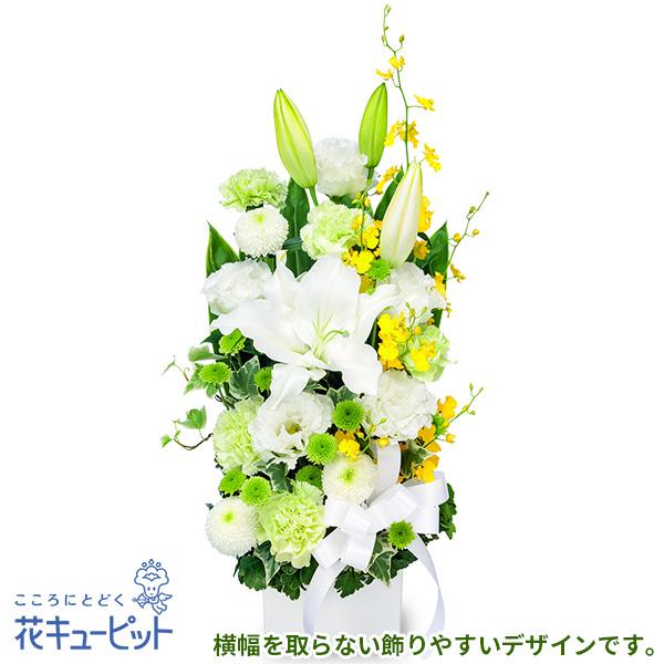 横幅が小さくスペースを取らないため、飾る場所に困らないデザインです。ユリを中心に、落ち着いた色合いながら華やかなアレンジメントに仕上げました。優しげな雰囲気の花が、ご家族の気持ちに寄り添います。524252横幅を取らない飾りやすいデザイン　...