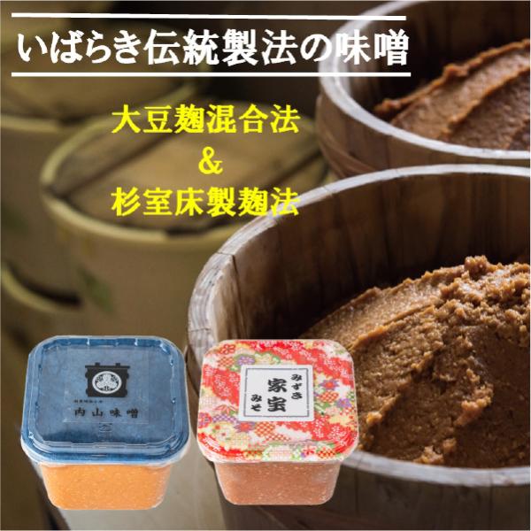 明治5年の創業以来150余年受け継がれる「杉室床製麹法」と「大豆麹混合法」によって醸造された"いばらきの伝統製法"の味噌「内山みそ」と「家宝みそ」の詰め合わせセットです。●内山みそ創業以来変わらない、昔ながらの伝統的な古式醸造みそです。麹歩...