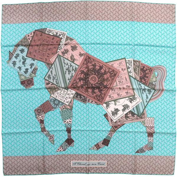HERMES エルメス スカーフ カレ90 CARRE ブルー×グレー シルク HERMES エルメス スカーフ カレ90 CARRE ブルー×グレー シルク