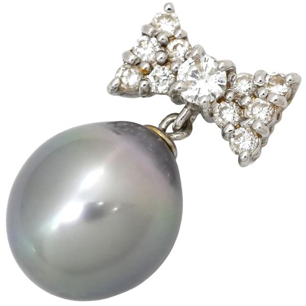 ■商品情報[管理番号]240500522093 [ブランド]ノンブランド（NON BRAND）[カラー]プラチナシルバー×グレー [素材]K18WG パール ダイヤモンド[生産国]-[サイズ]トップ(W)9.2mm x (H)12.9mm詳...