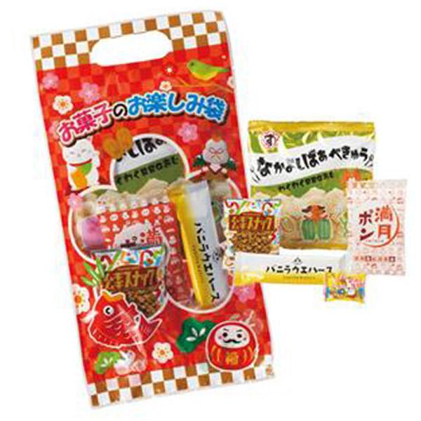 お菓子のお楽しみ袋 100個単位販売ご注文単位、100個もしくは100個の倍数をカートに入力してください。※ご注文単位以下の場合はキャンセルさせて頂きます。※価格は1個あたりの価格と成ります。縁起の良いモチーフのイラストが散りばめられたデザ...