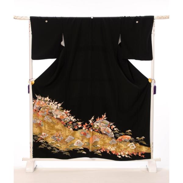 黒留袖 レンタルフルセット8AA26[レンタル留袖][着物レンタル][着物][結婚式][貸衣装][流水扇面紅白梅］149ｃｍ〜161ｃｍ位まで]足袋プレゼント★往復送料無料★ ●必ず下の商品情報を表示いただきご予約状況をご確認ください。↓↓...