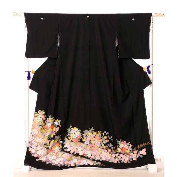黒　留袖 レンタル フルセット8AA38[着物][江戸褄][結婚式][貸衣装][留袖][レンタル][着物レンタル][牡丹花束］[149ｃｍ〜170ｃｍ位まで]足袋プレゼント★往復送料無料★ ●必ず下の商品情報を表示いただきご予約状況をご確認...