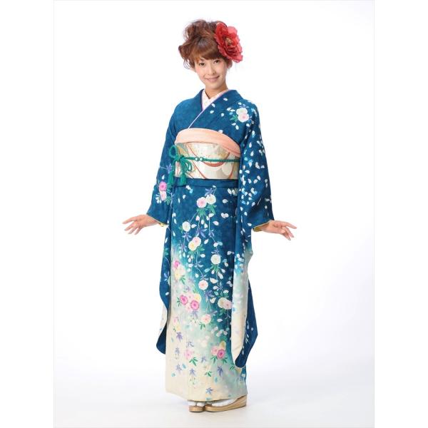 振袖レンタル　フルセット(2月〜12月上旬)8AC123[振袖][結婚式][結納][卒業式][レンタル][貸衣装][グリーン地][枝垂桜][152ｃｍ〜170ｃｍ位まで]足袋プレゼント★往復送料無料★ ●必ず下の商品情報を表示いただきご予約...