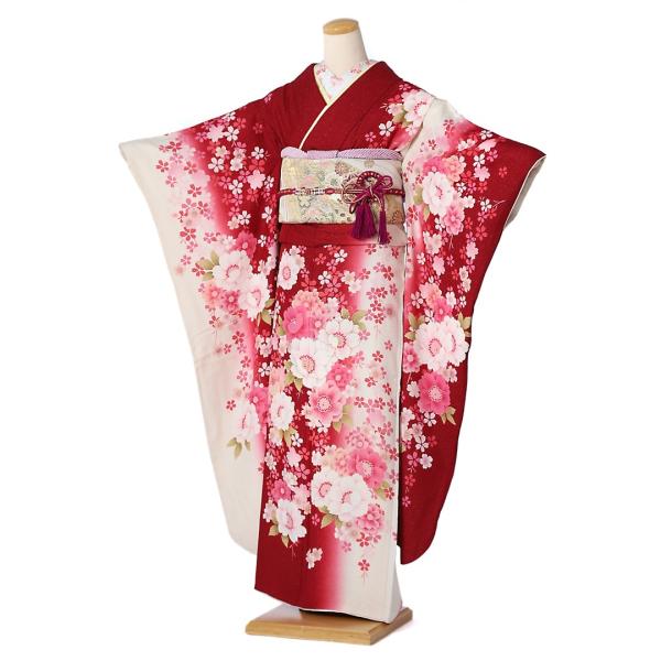 振袖レンタルフルセット(2月〜12月上旬)8AC165[振袖][レンタル][結納][卒業式][結婚式][貸衣装][レンタル振袖][着物レンタル][赤地][縦ぼかし][桜][153ｃｍ〜167ｃｍ位まで]足袋プレゼント★往復送料無料★ ●必ず...