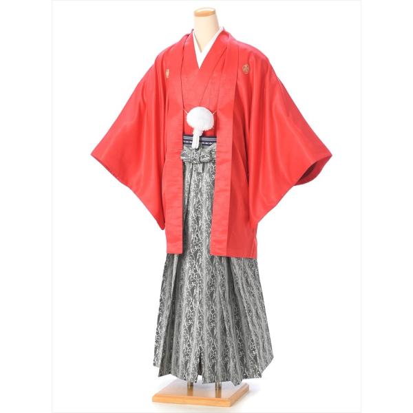 紋付袴 レンタル8AF15 紋付き 羽織袴レンタル 男性 紳士 着物 結婚式 卒業式 男袴 貸衣裳　168ｃｍ〜172ｃｍ位まで 赤 唐草袴 足袋プレゼント 往復送料無料