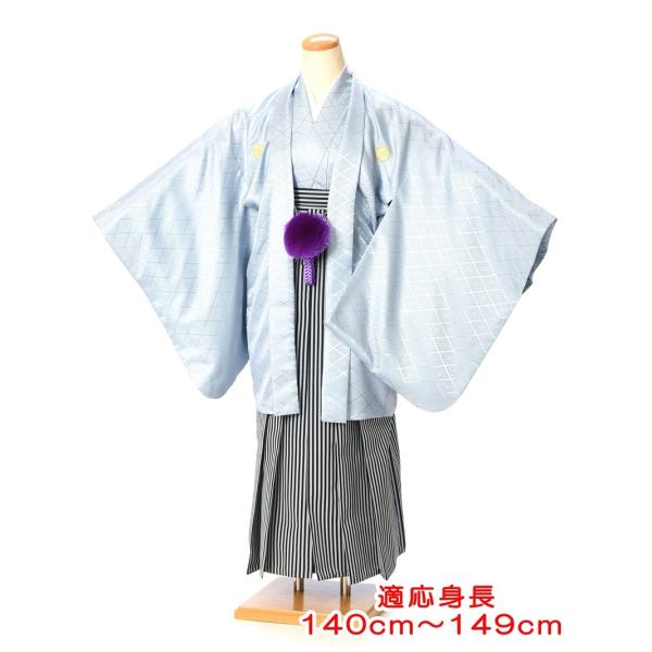 [袴　小学生　男]ジュニア用紋付袴セットレンタル8AQM02【紋付きフルセット】[羽織袴レンタル]〔袴〕〔男性着物レンタル〕〔11歳〜12歳〕〔十三参り〕〔卒業式〕〔結婚式〕【140ｃｍ〜149ｃｍ位まで】【グレー】【黒グレー縞袴】足袋プレ...