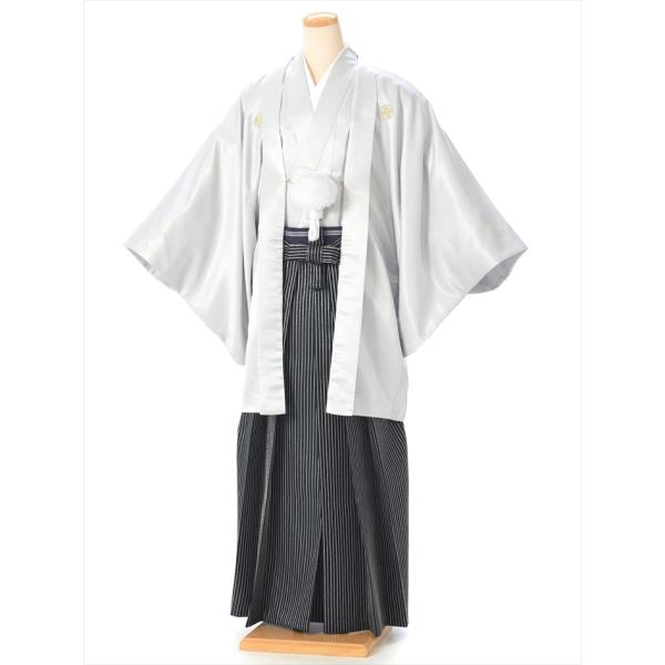 紋付袴 レンタル（１月/成人式）8SAF-18 紋付き 羽織袴レンタル 男性 紳士 着物 成人式 結婚式 男袴 貸衣装 168ｃｍ〜172ｃｍ位まで グレー 黒縞袴 足袋プレゼント 往復送料無料