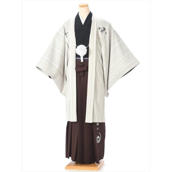 紋付袴 レンタル　ジャパンスタイル　（１月/成人式）8SAF-23 紋付き 羽織袴レンタル 男性 紳士 着物 成人式 結婚式 男袴 貸衣装 167ｃｍ〜172ｃｍ位まで オフホワイト ブラウン袴 足袋プレゼント 往復送料無料