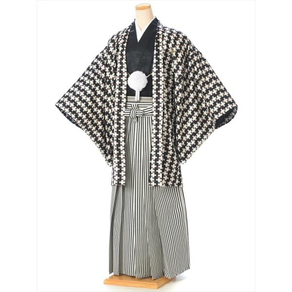 紋付袴 レンタル　（１月/成人式）8SAF-26 紋付き 羽織袴レンタル 男性 紳士 着物 成人式 結婚式 男袴 貸衣装 173ｃｍ〜177ｃｍ位まで デジカモ 風網代文様 縞袴 足袋プレゼント 往復送料無料