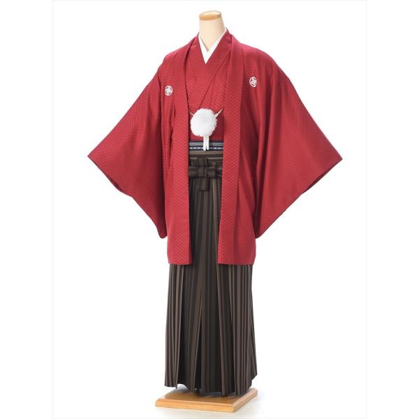 紋付袴 レンタル（１月/成人式）8SAF-28 紋付き 羽織袴レンタル 男性 紳士 着物 成人式 結婚式 男袴 貸衣装 168ｃｍ〜172ｃｍ位まで 赤　茶色袴 足袋プレゼント 往復送料無料